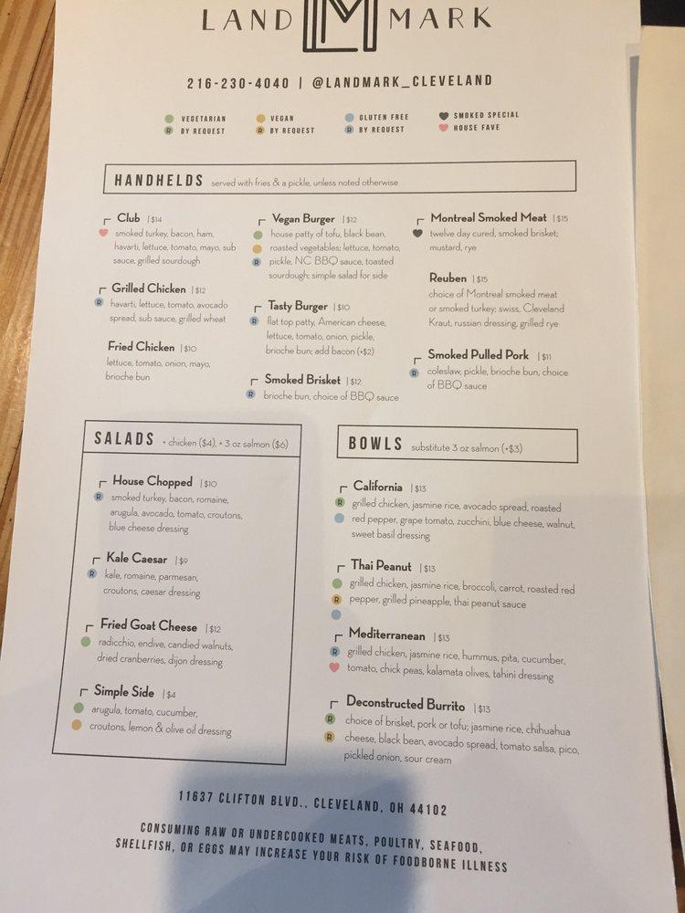 Menu at Landmark Smokehouse pub & bar, Cleveland, Clifton Blvd