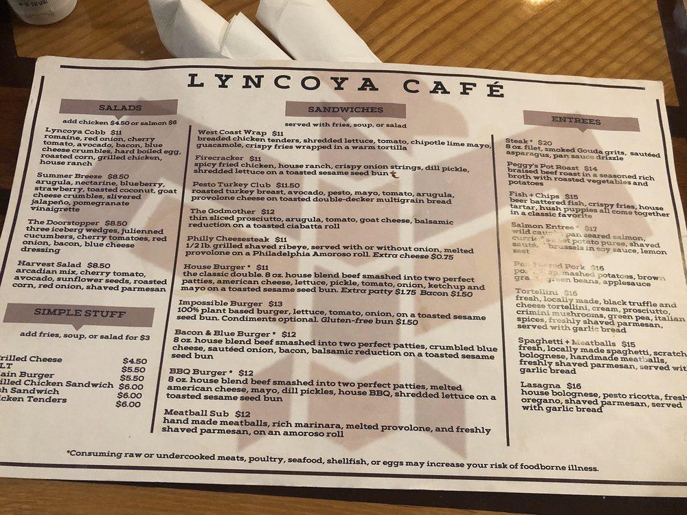 Menu at Lyncoya Cafe, Hendersonville