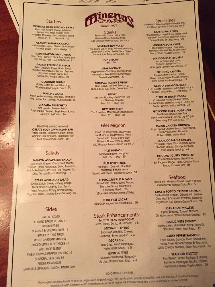 Menu at Minervas Restaurant - Sioux Falls, Sioux Falls