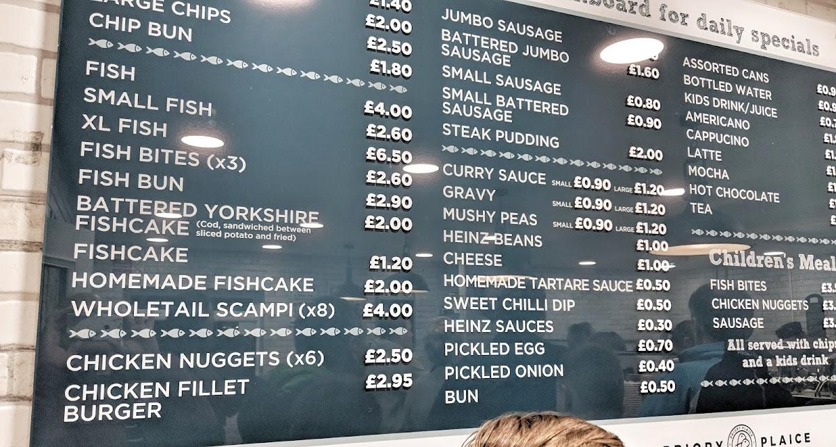Menu at Priory Plaice Fish And Chips restaurant, Ulverston