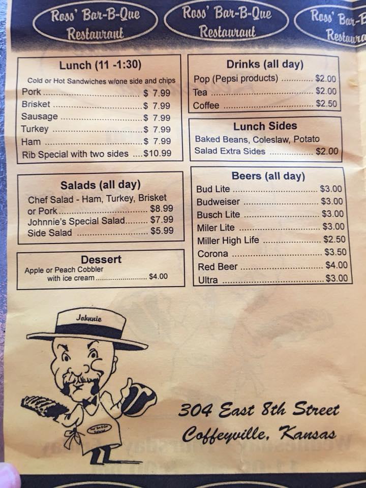 Menu at Ross's BBQ Restaurant, Coffeyville