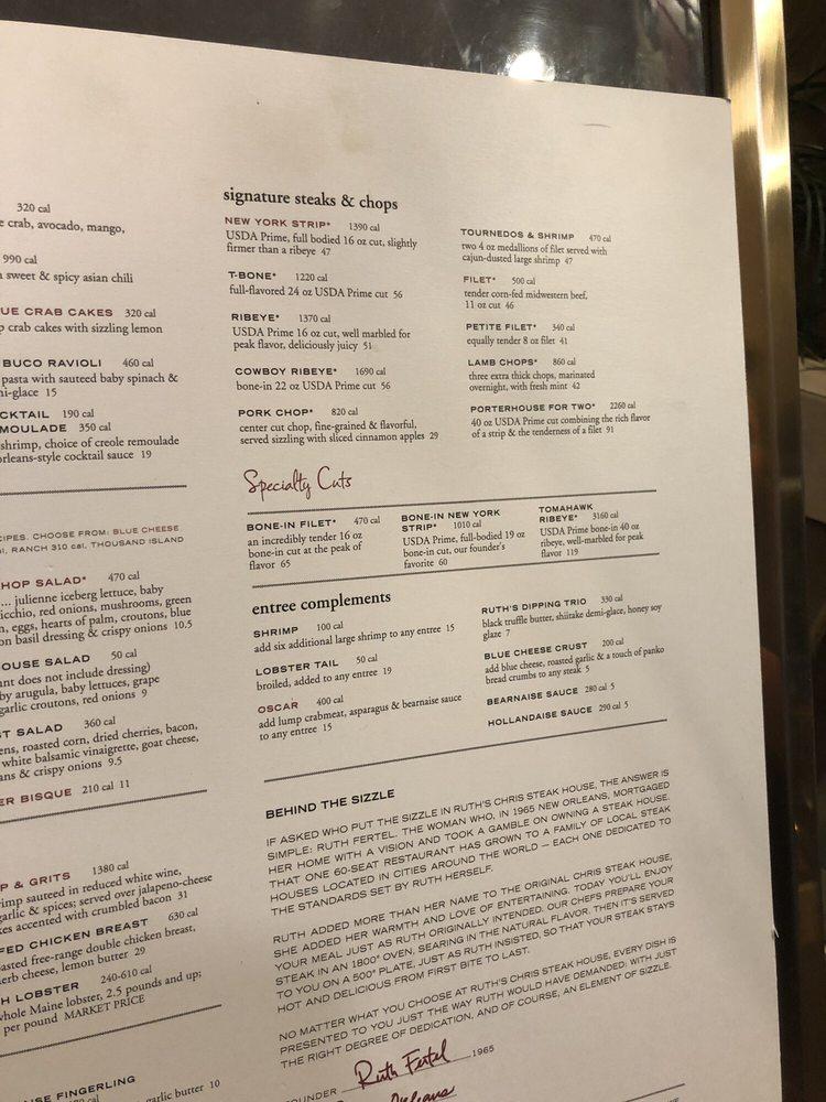 Menu at Ruth's Chris Steak House steakhouse, Birmingham