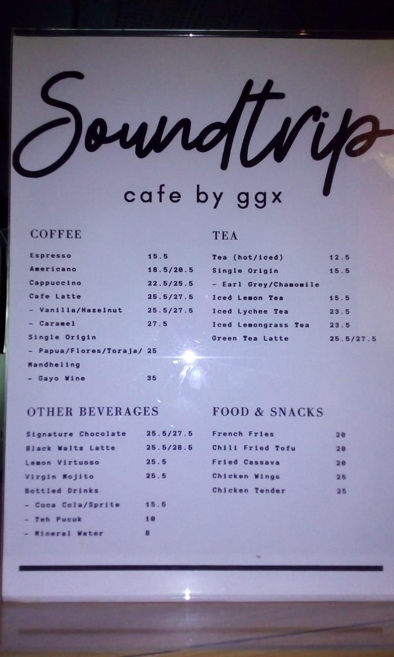 Menu at SOUNDTRIP CAFE & STUDIO, South Jakarta