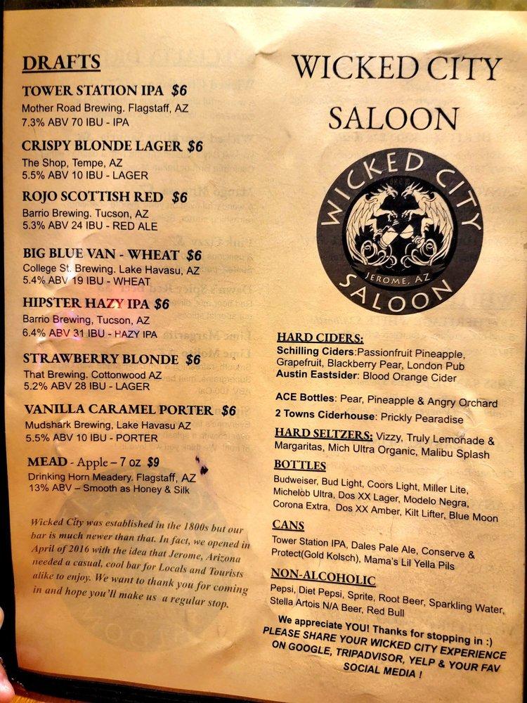 Menu at Wicked City Pub, Jerome