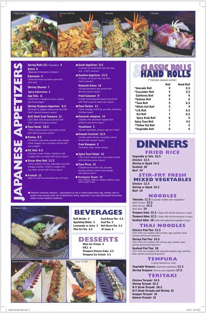 Menu at 9 Face Sushi Cafe, Pompano Beach