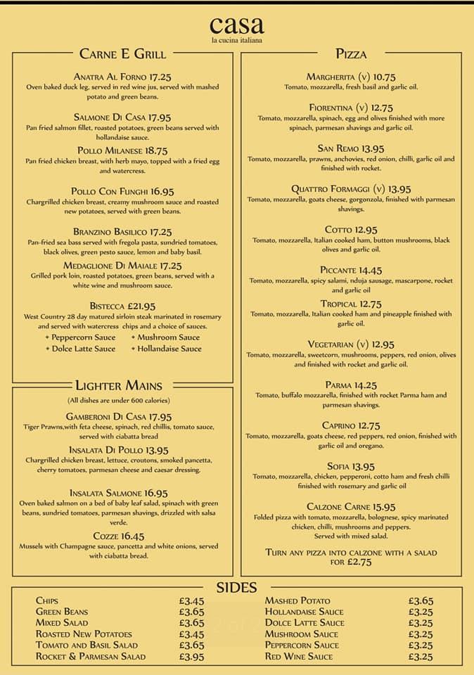 Menu at Casa Restaurant & Bar, Melksham