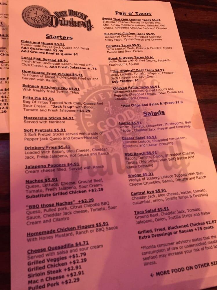 Menu at Five Bucks Drinkery pub & bar, Saint Petersburg