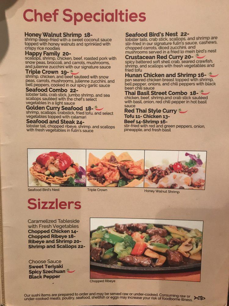 Menu at Fulin's Asian Cuisine restaurant, Cleveland