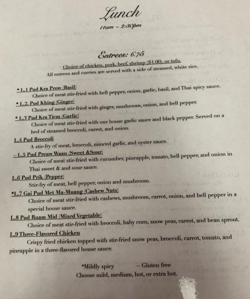 Menu at Jay's Authentic Thai Cuisine restaurant, Kokomo