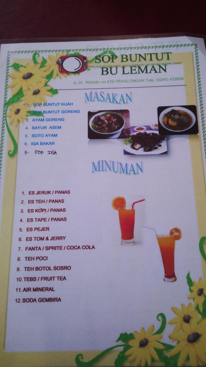 Carta del restaurante RM Sop Buntut Bu Leman, Pekalongan