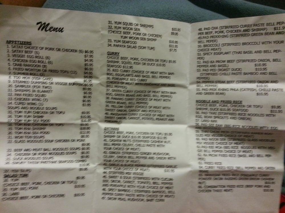 Menu at Tham Rab Thai Restaurant, Killeen