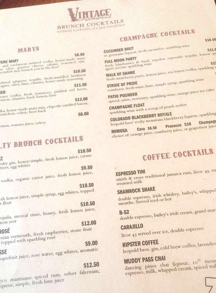 Menu at Vintage pub & bar, Vail