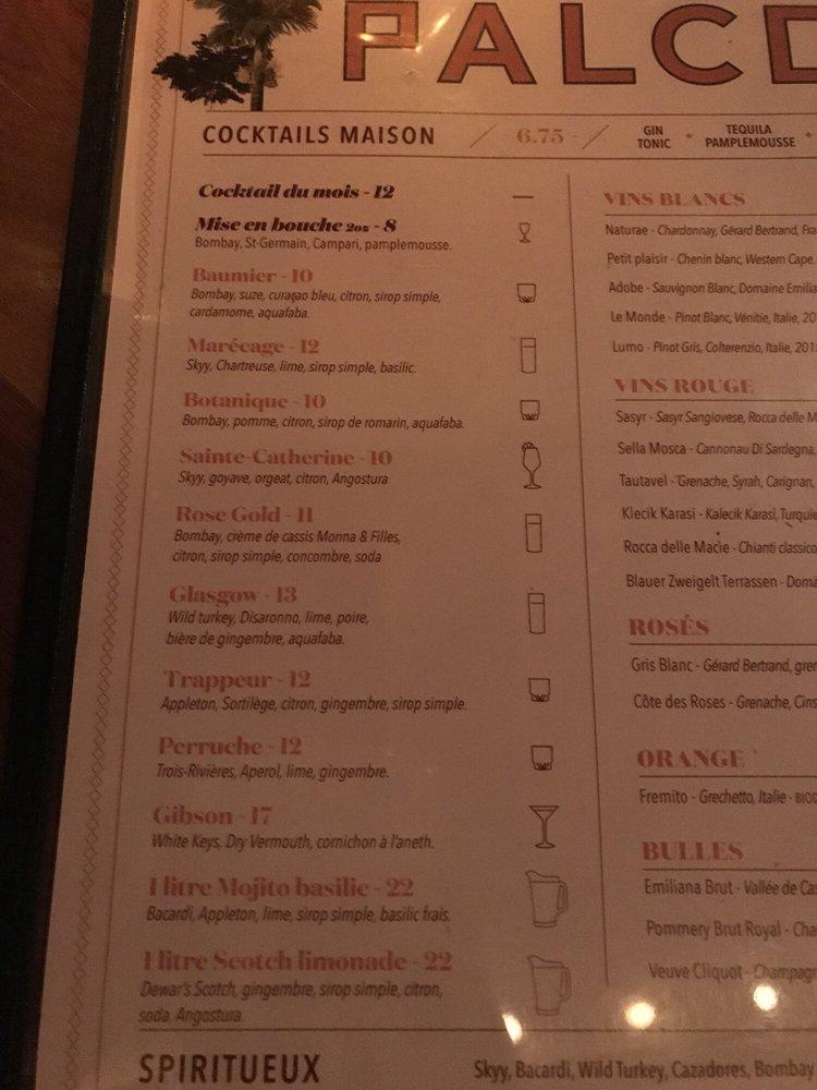 Menu at Bar Palco, Montréal