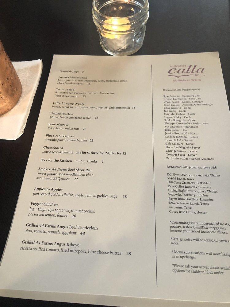 Menu at Restaurant Calla, Lake Charles