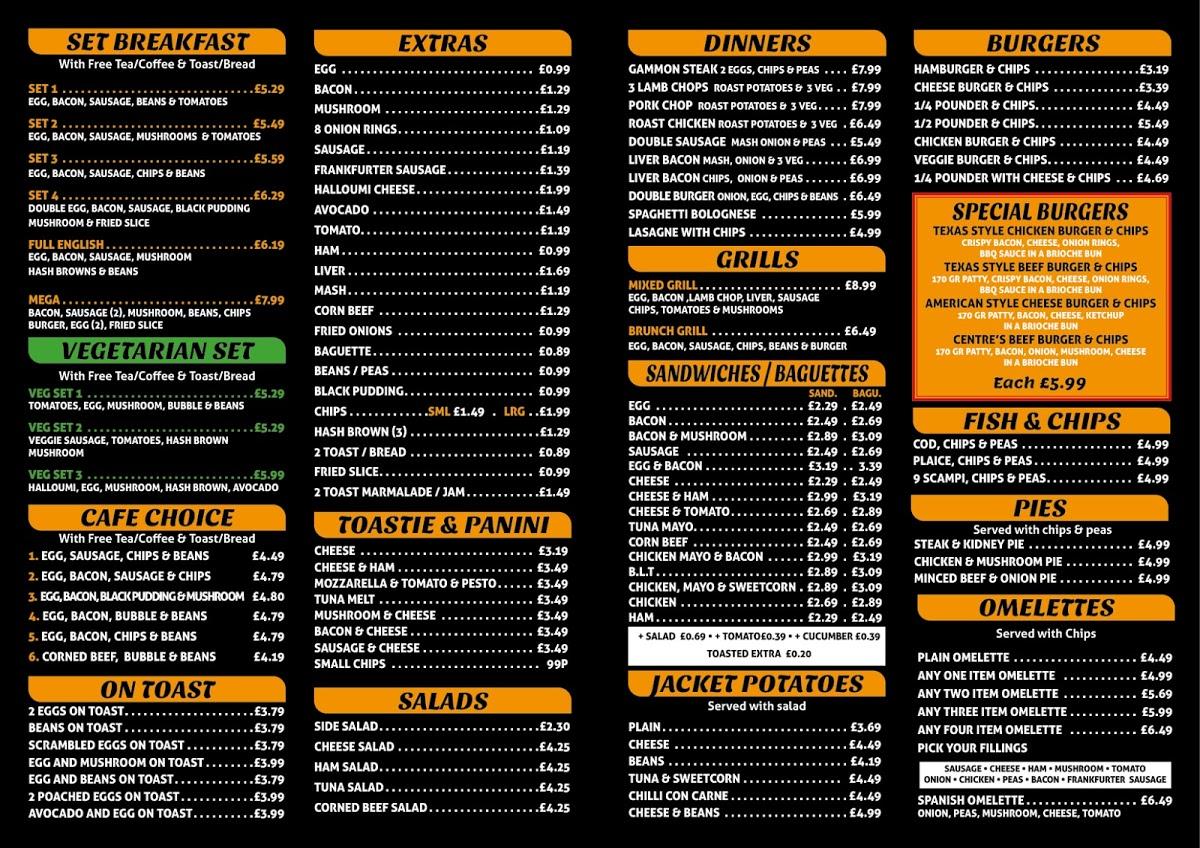 Menu at Centre Cafe, London, 21 Burnt Ash Rd