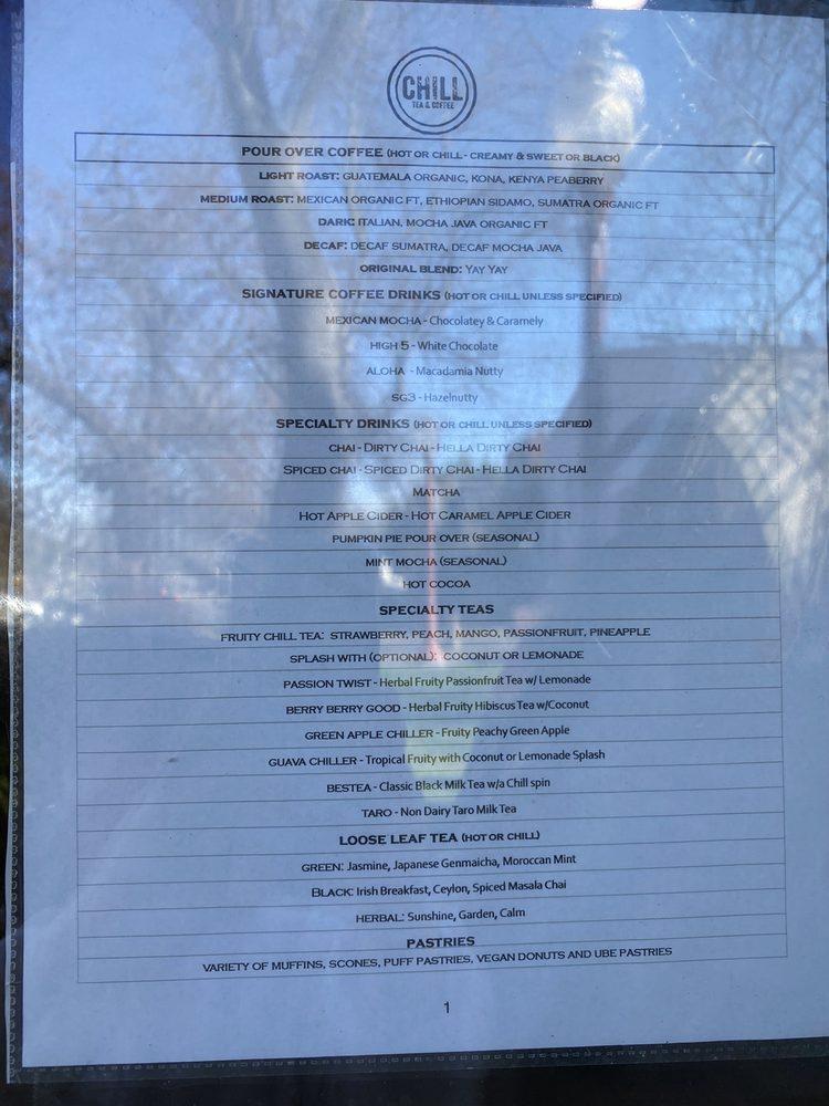 Menu at Chill Tea and Coffee, Antioch