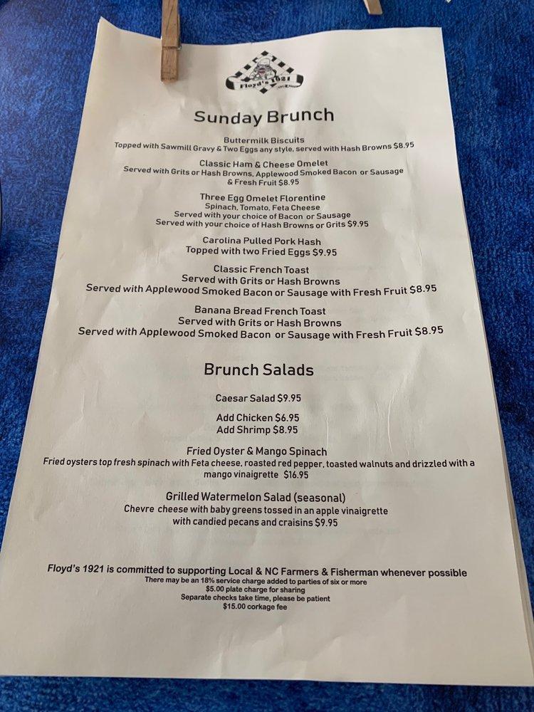 Menu at Floyd's 1921 Restaurant, Bar & Catering, Morehead City