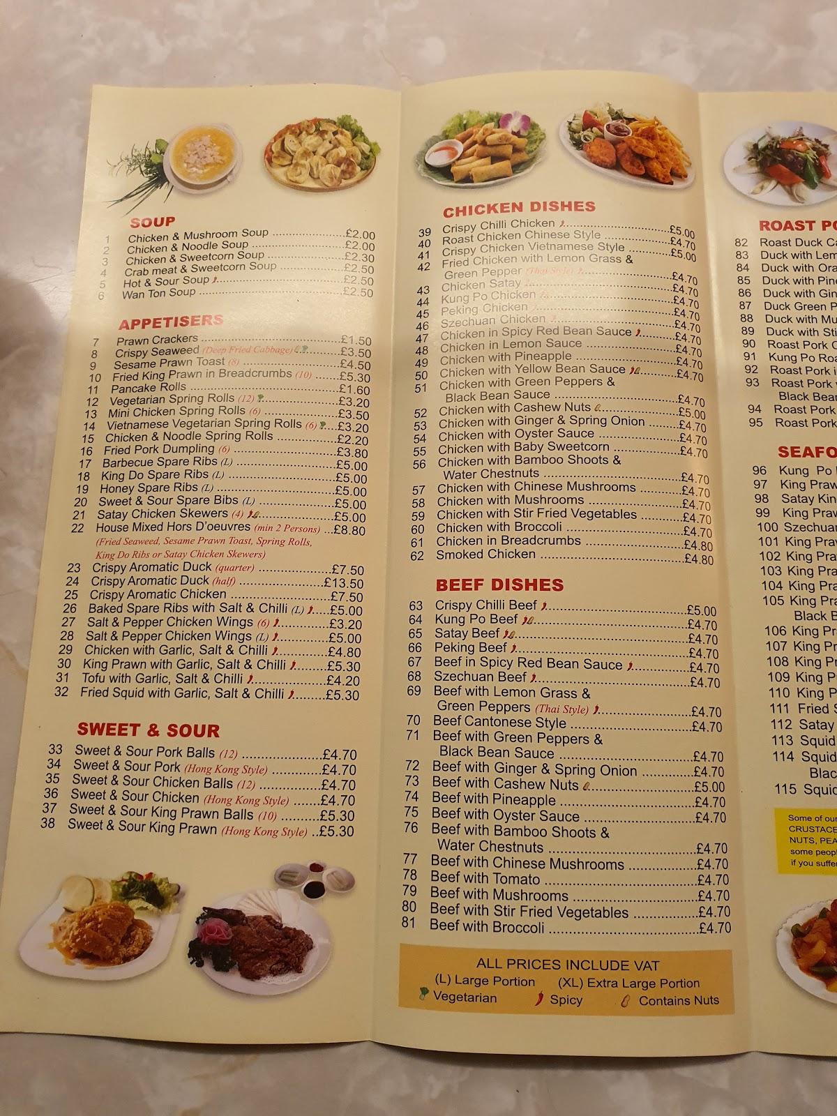 Menu at Hai Ming's fast food, Gillingham