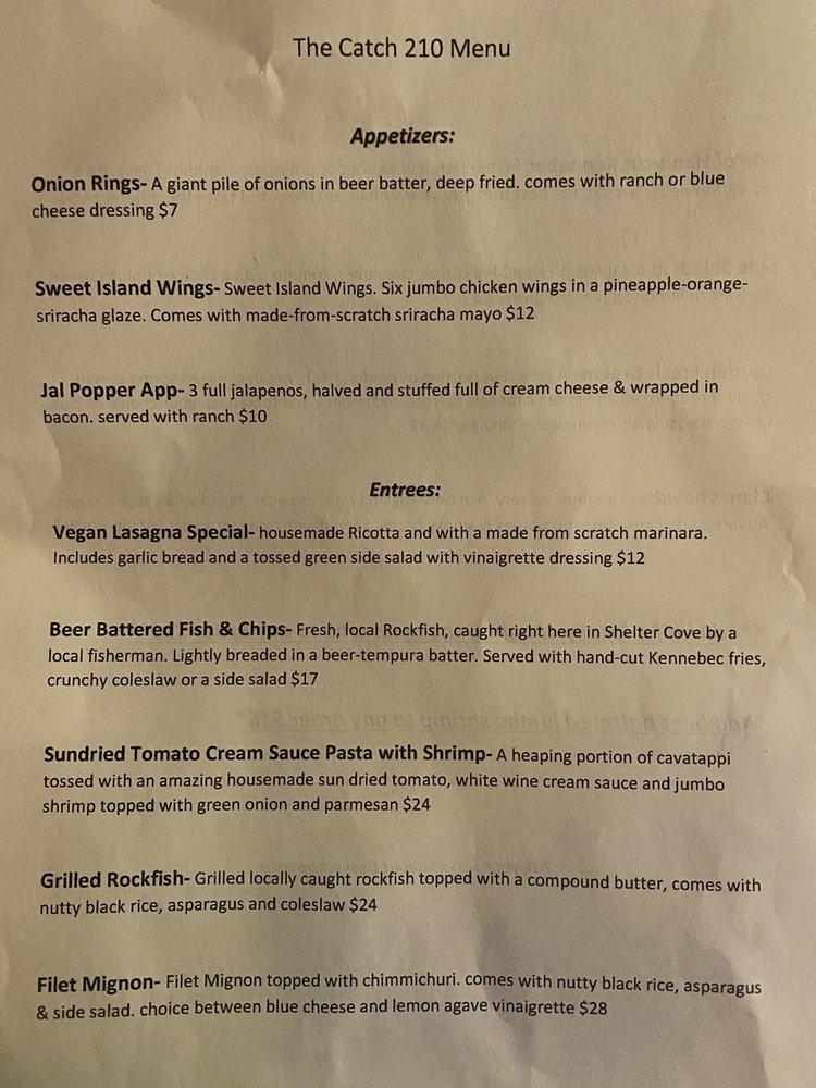 Menu at Mi Mochima Restaurant, Shelter Cove