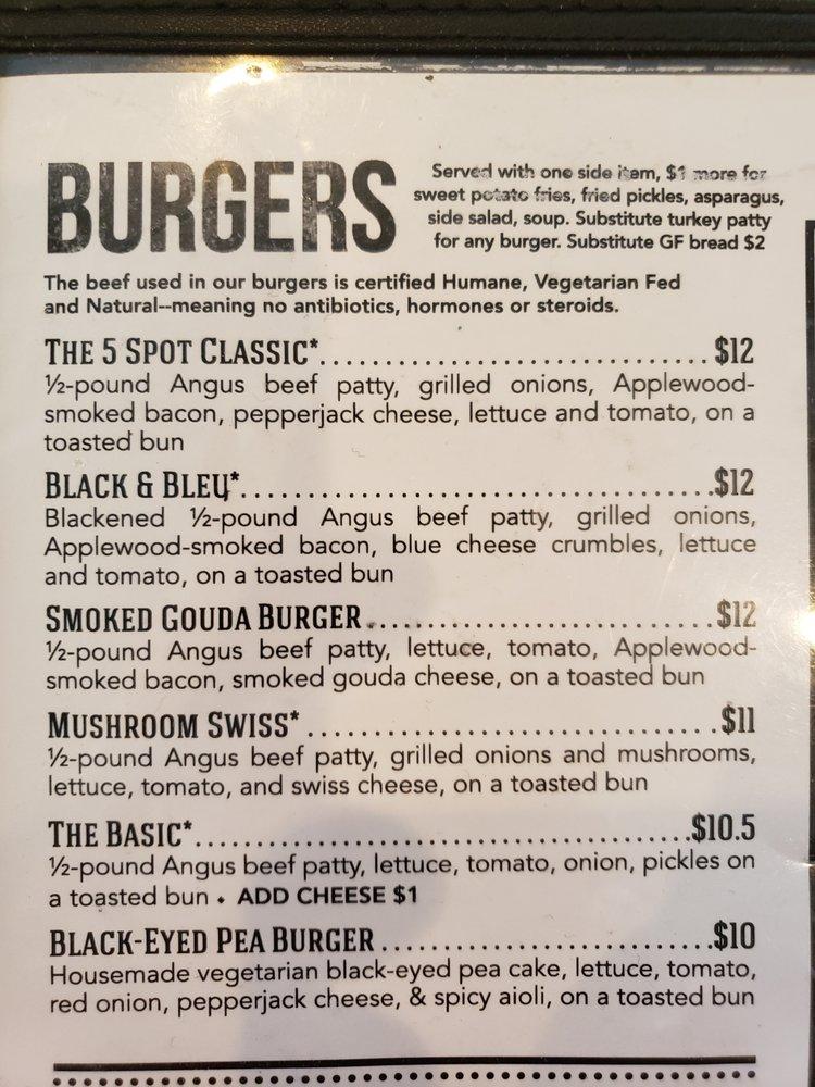 Menu at The 5 Spot Midtown - Neighborhood Kitchen and Bar, Savannah