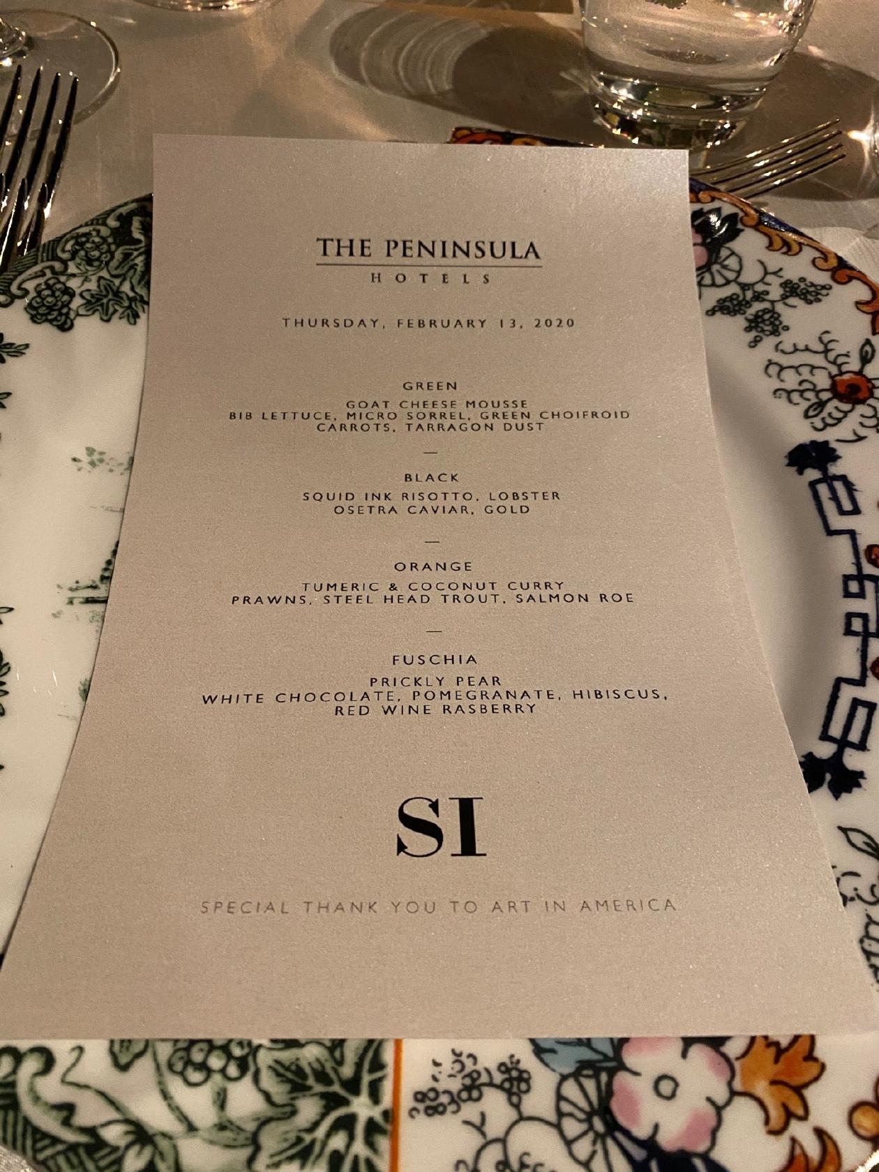 Menu at The Belvedere restaurant, Beverly Hills