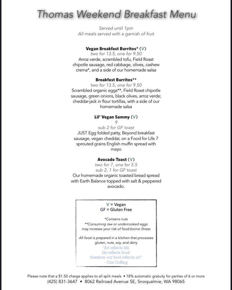 Menu at The Black Dog cafe, Snoqualmie