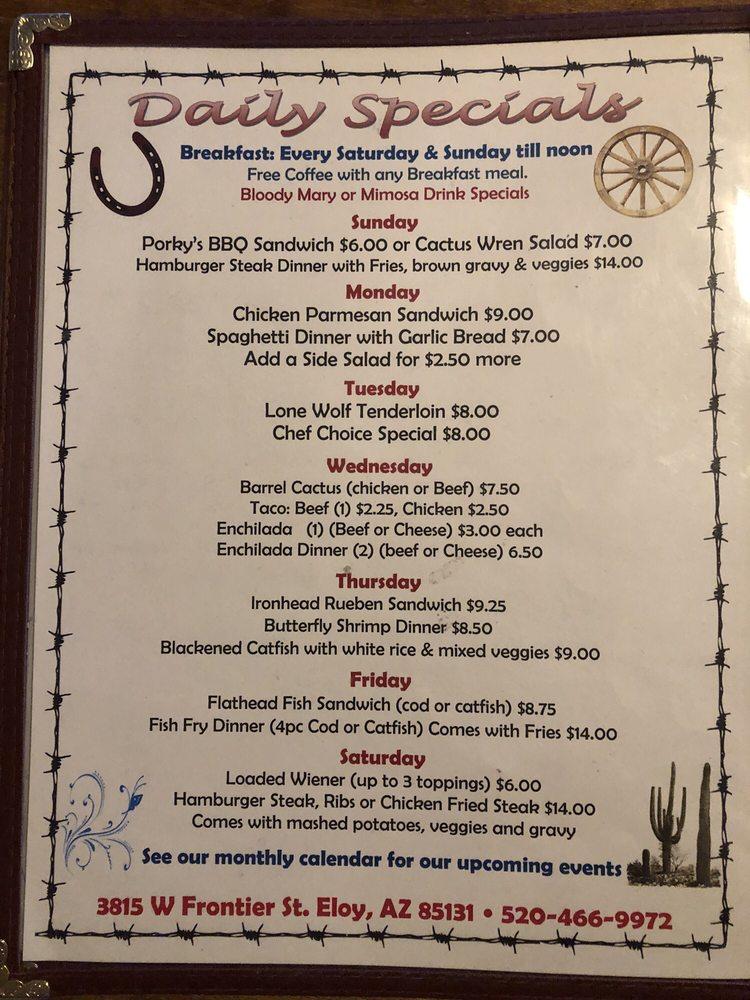 Menu at Tumbleweed Inn pub & bar, Eloy