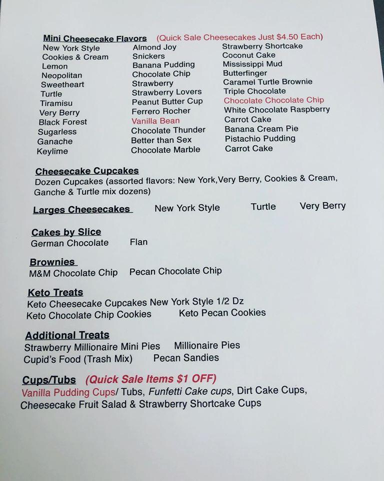 Menu at Yummy Tummy Cheesecakes desserts, Corpus Christi