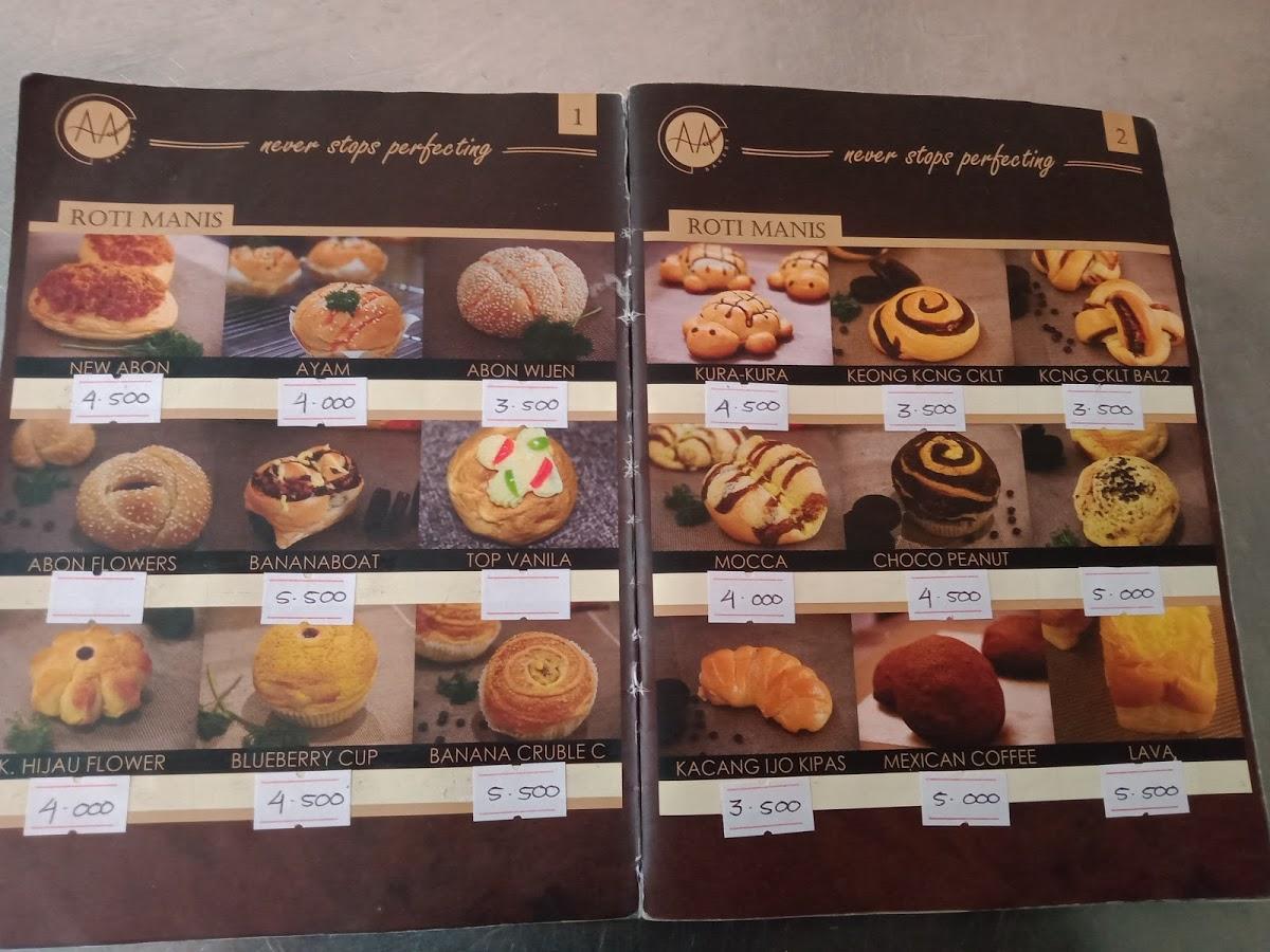 Menu at AA BAKERY production, Indonesia