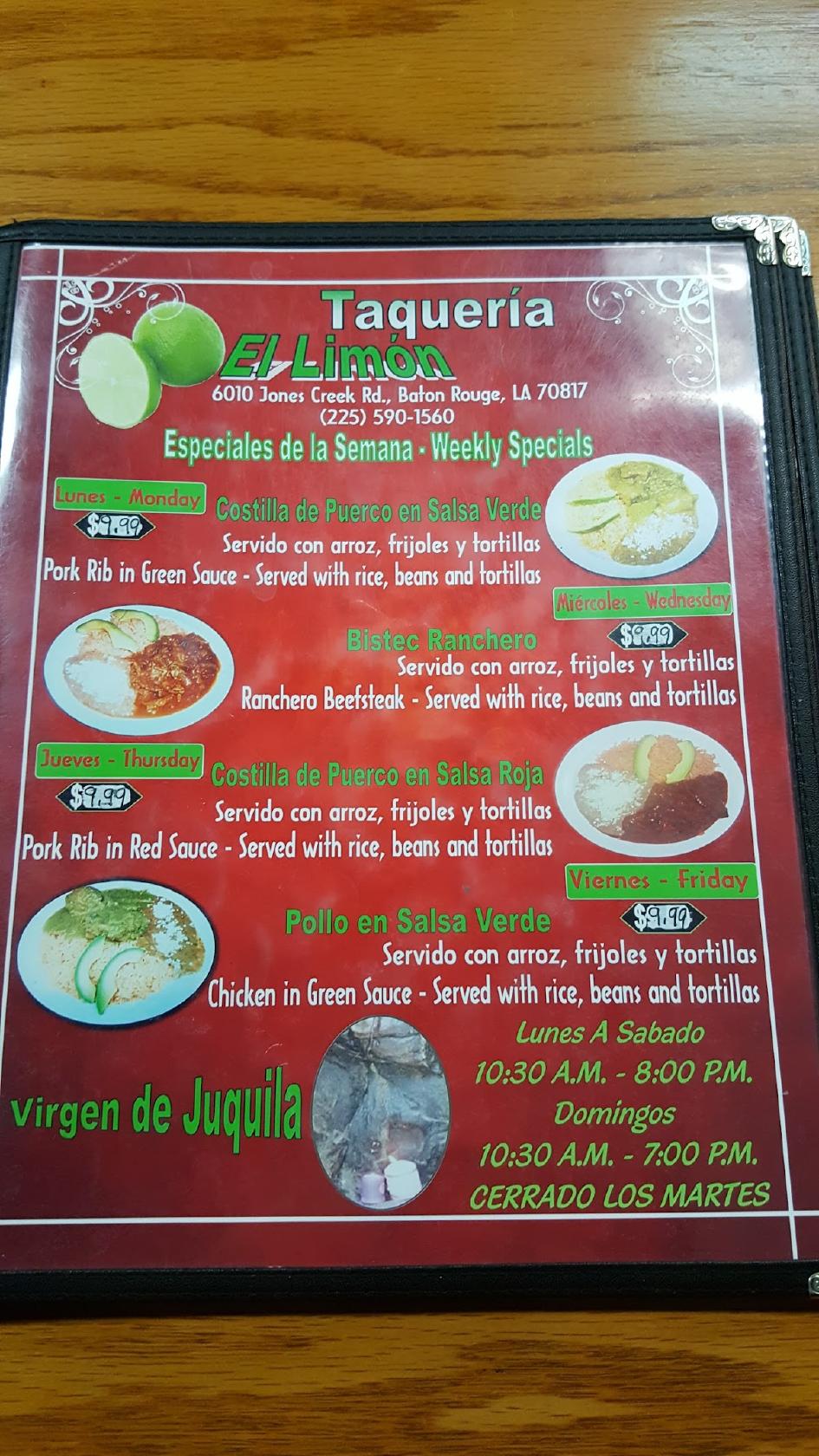 Menu at El Limon Mexican Restaurant, Baton Rouge