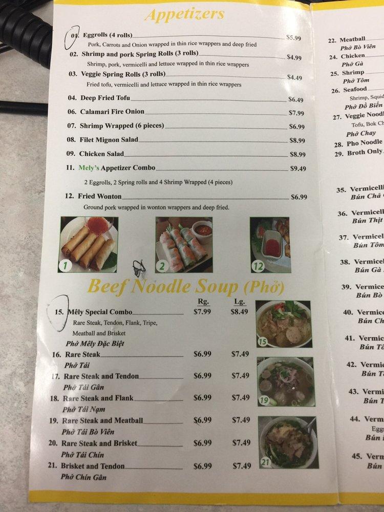 Menu at Pho Mely restaurant, Bellflower