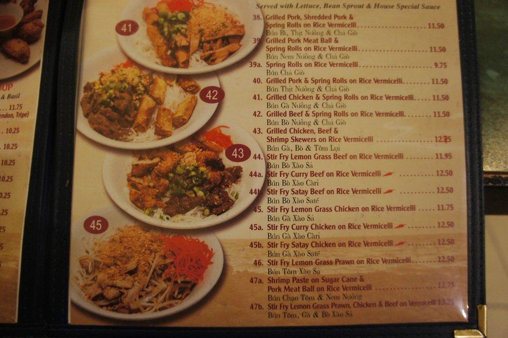 Menu at Sunshine Vietnamese Restaurant, Calgary