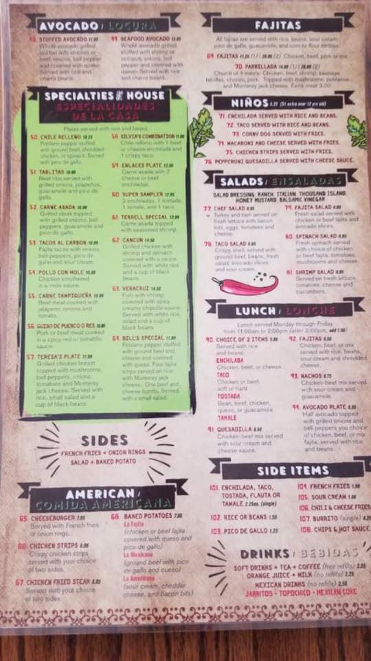 Menu at Xavier's Tex Mex & Bar LLC, Terrell