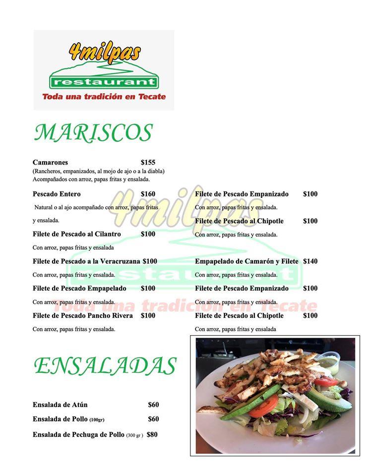 Carta de 4 Milpas Restaurant, Tecate