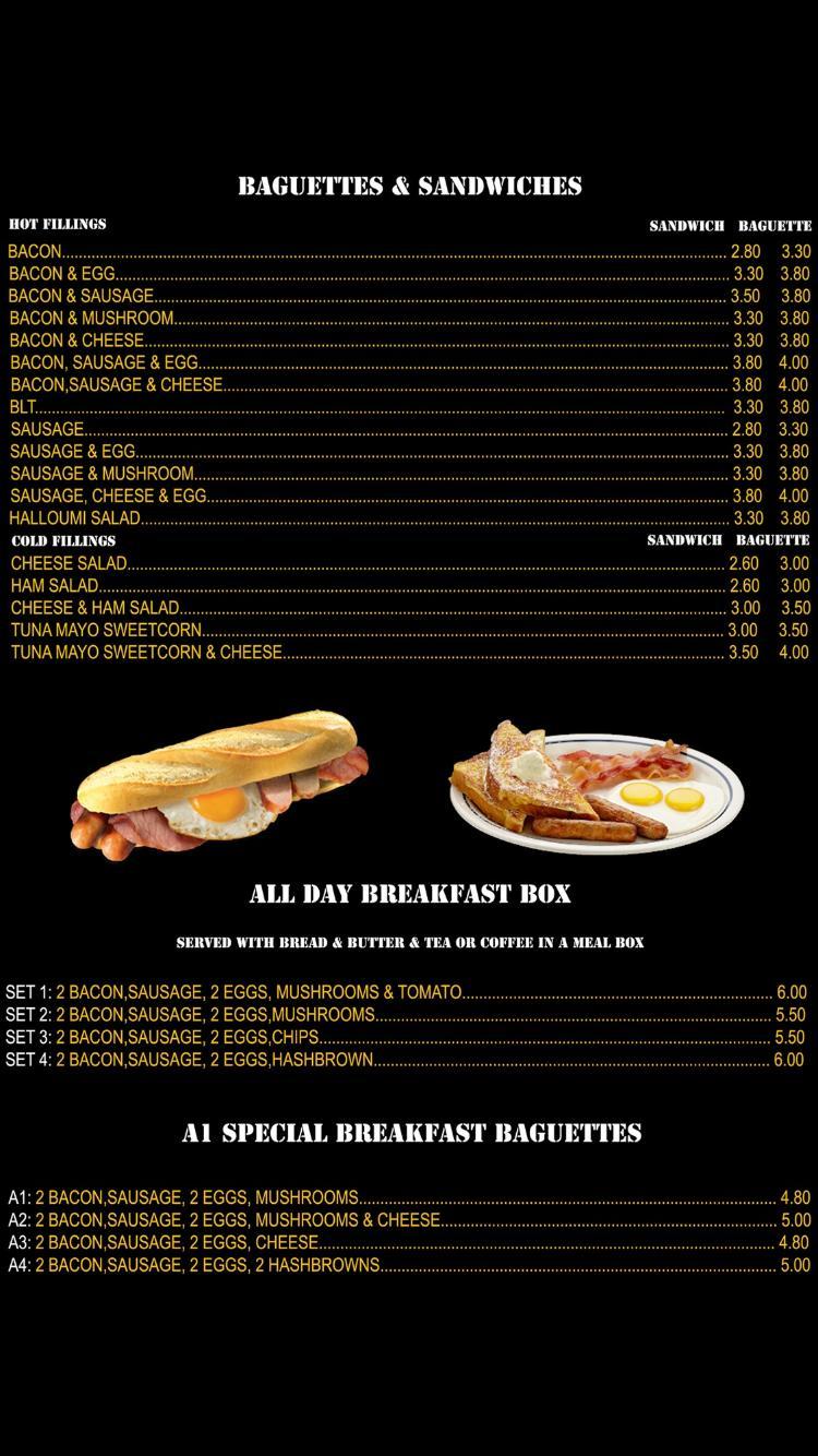 Menu at A1 BURGER VAN fast food, Chelmsford