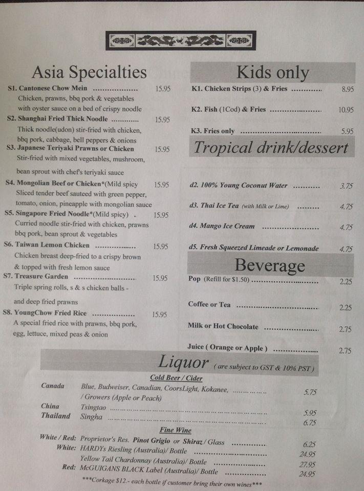 Menu at Asia Garden Restaurant, Port Alberni