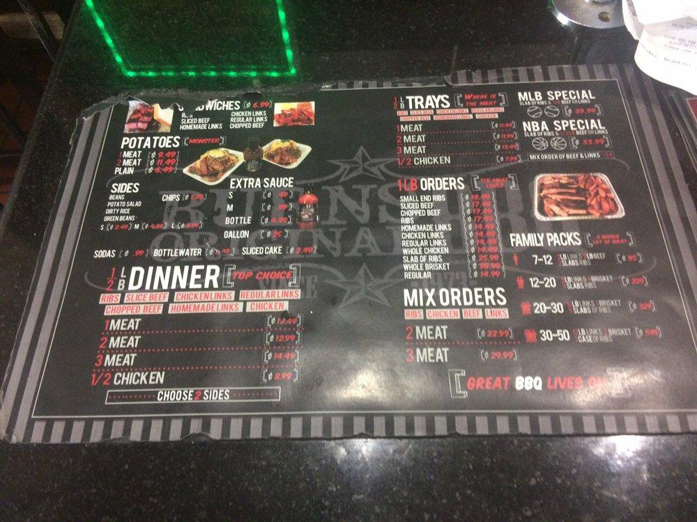 Menu at Burns Original BBQ, Houston, De Priest St