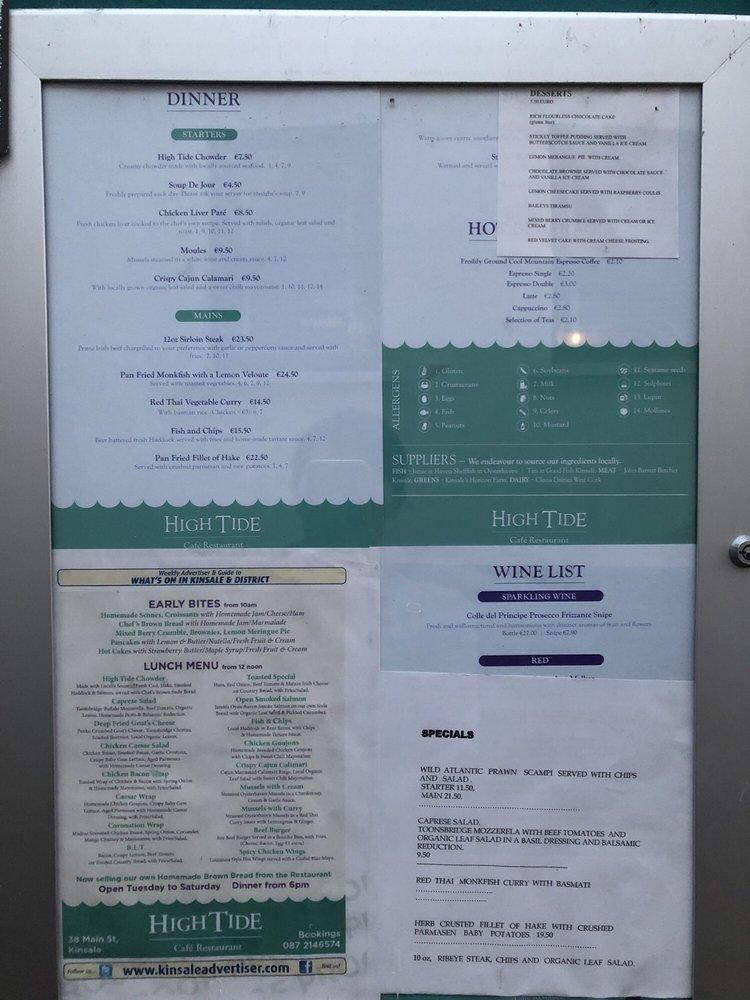 Menu at High Tide Kinsale restaurant, Kinsale