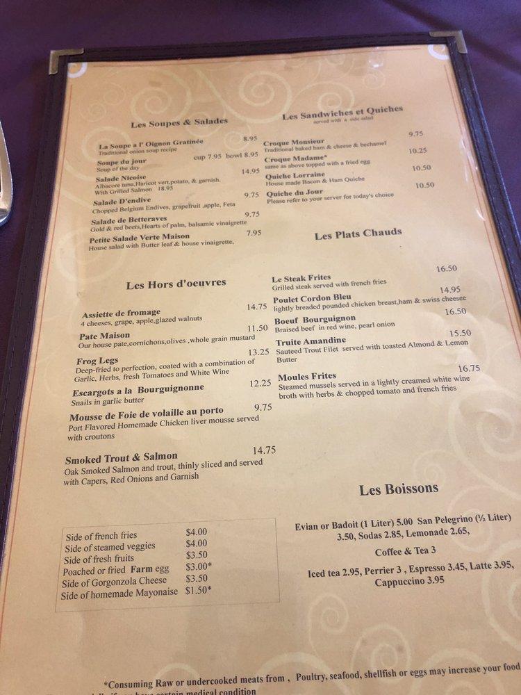 Menu at Le Troquet restaurant, Albuquerque