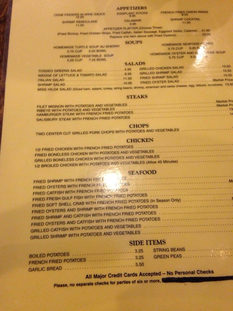 Menu at Mandina's Restaurant, New Orleans