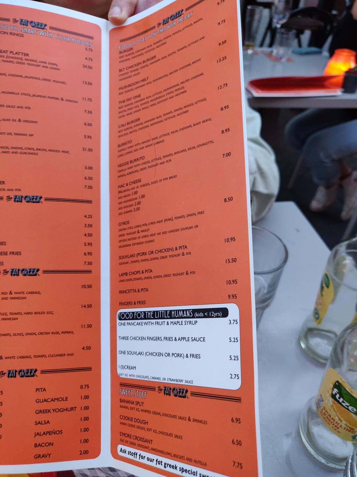 Menu at T.F.G - The Fat Greek, Tilburg