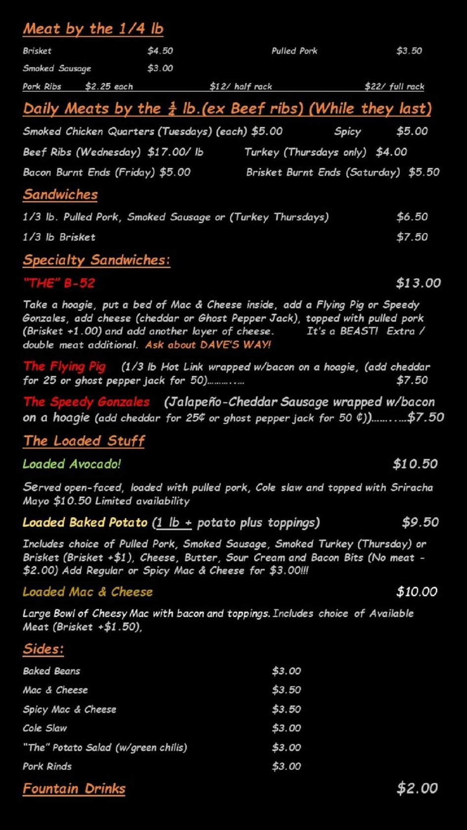 Menu at The Flying Pig BBQ & Mobile Smokehouse, Oklahoma City
