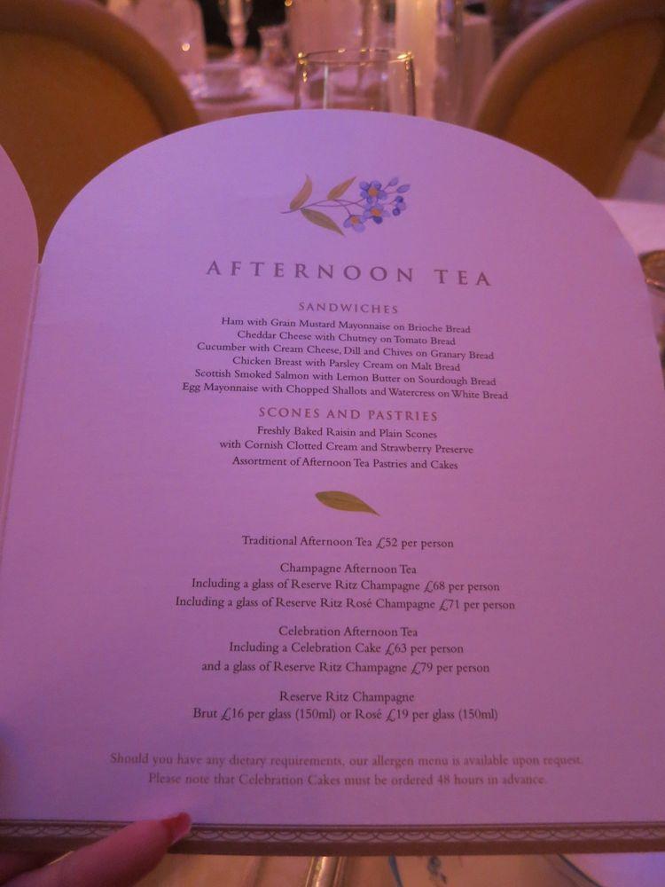 Menu at The Ritz Restaurant, London