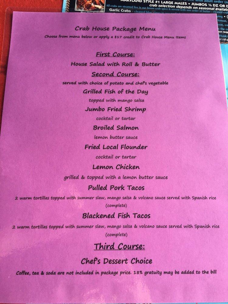 Menu at Two Mile Crab House pub & bar, Wildwood Crest