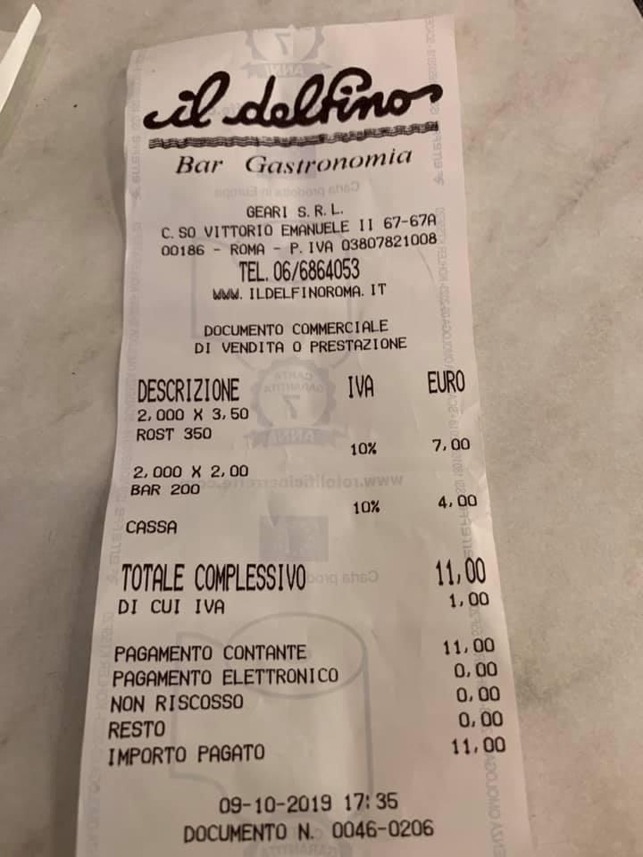 Menu at Il Delfino pub & bar, Rome, Corso Vittorio Emanuele II