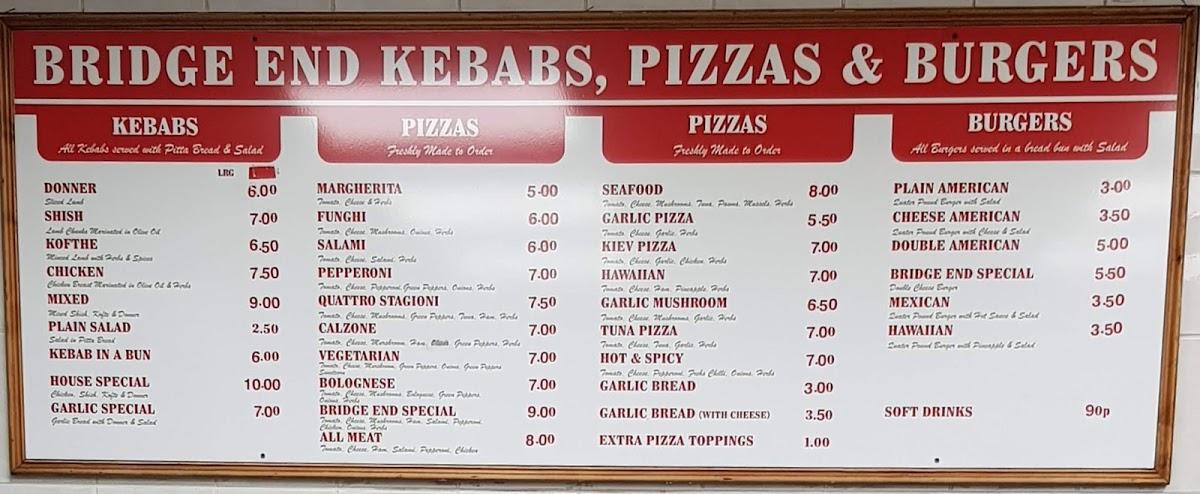 Menu at Bridge End Pizza fast food, Chester-le-Street