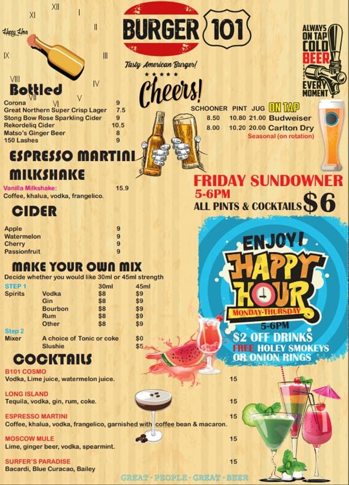 Menu at Burger 101 Dogswamp restaurant, Yokine