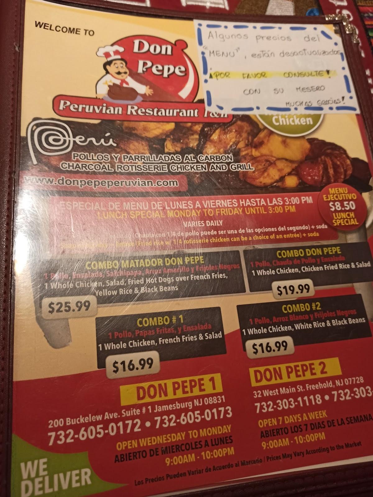 Menu at Don Pepe Peruvian I pub & bar, Jamesburg