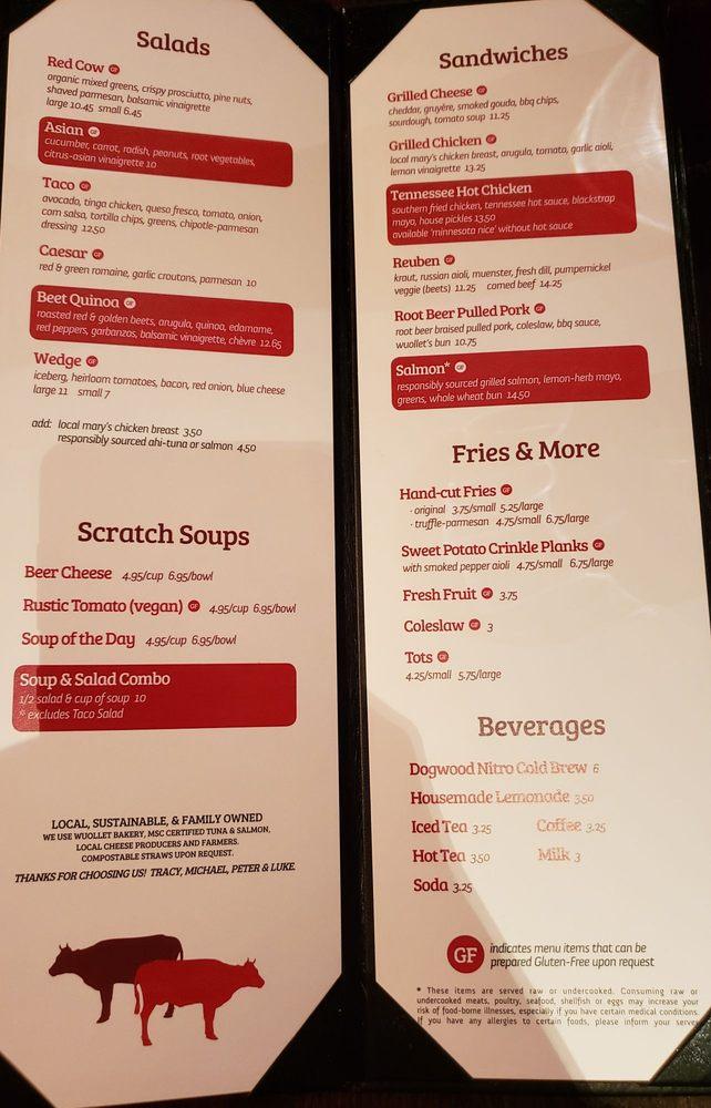 Menu at Red Cow St. Paul pub & bar, Saint Paul, 393 Selby Ave