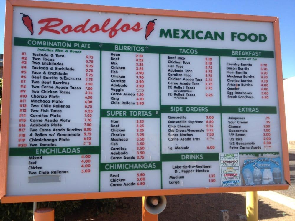 Menu at Rodolfo's Taco Shop restaurant, Sierra Vista